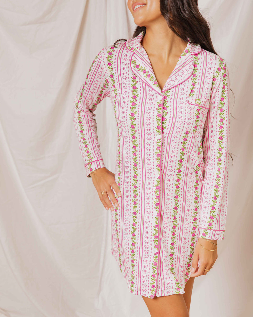 Bowquet of Roses Women's Button Down Nightgown