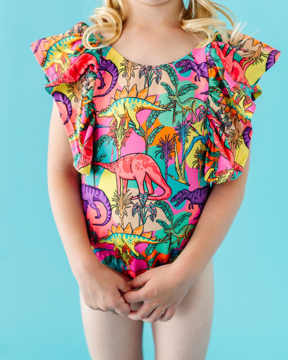 Extra-roar-dinary Ruffle Sleeve Girls One Piece Swimsuit