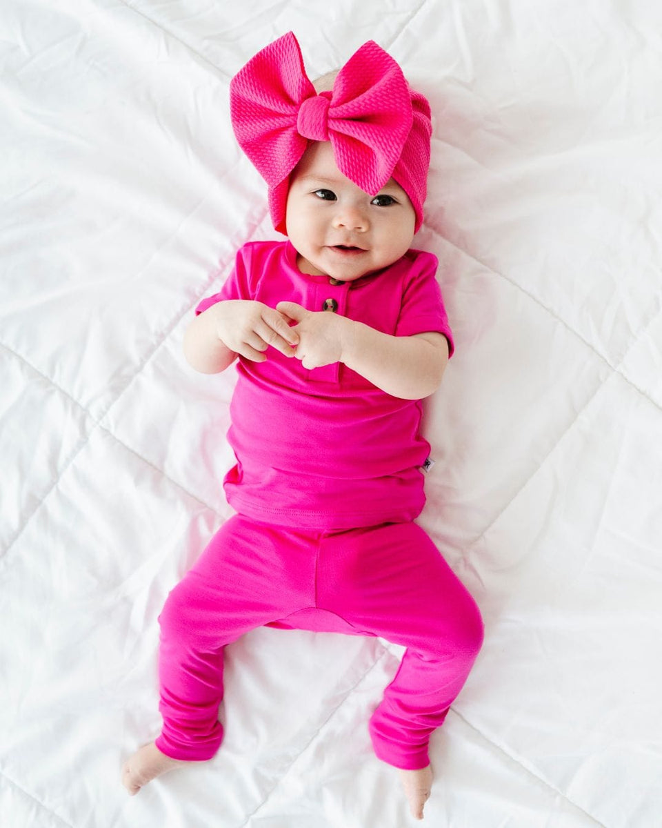 Flamingo Pink Short Sleeve Two-Piece Button Set