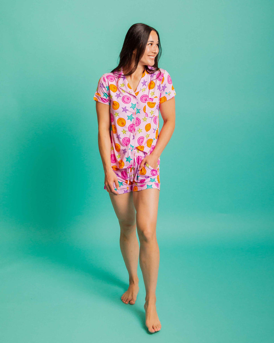 Peachy Power Women's Collar Shirt & Shorts Set