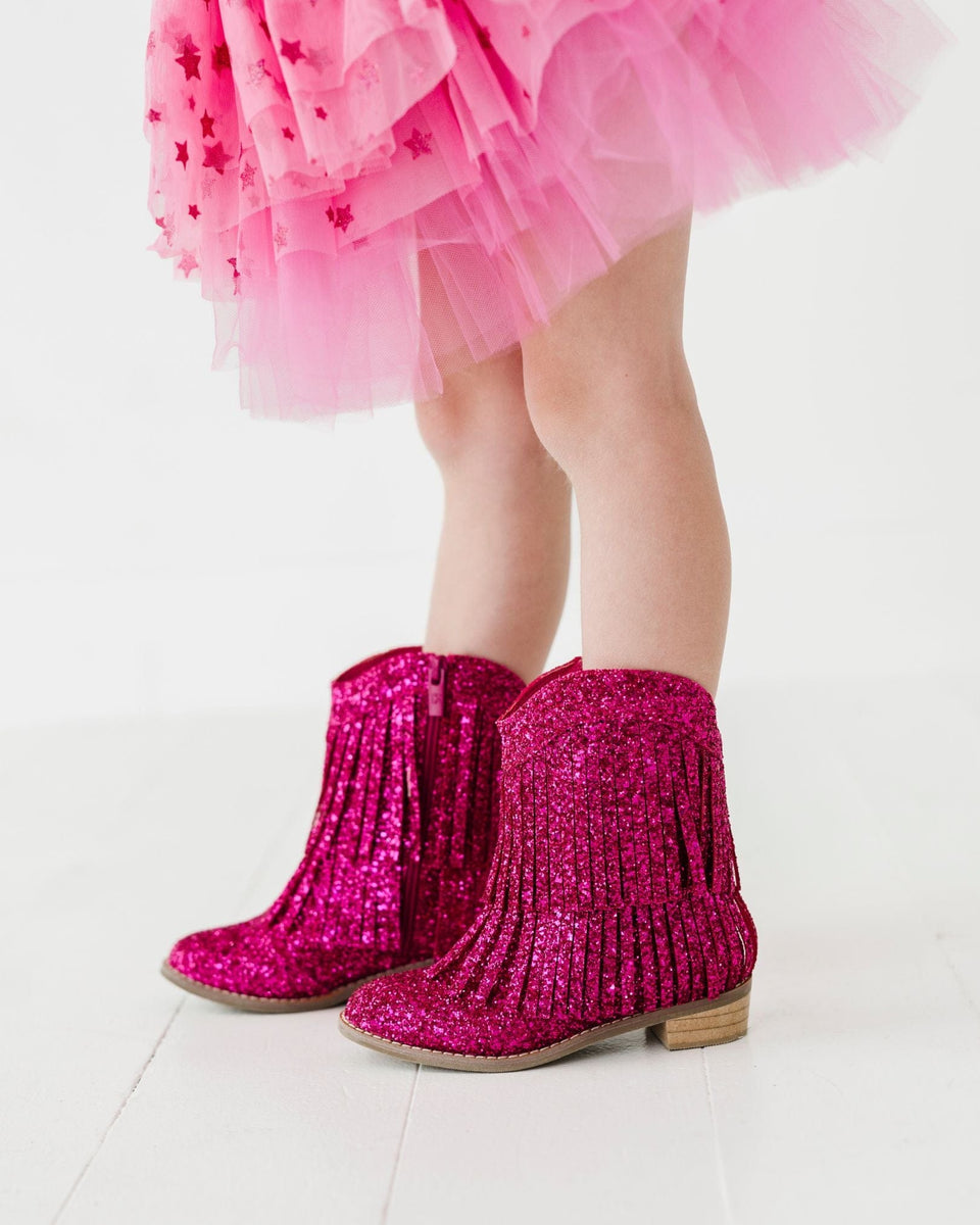 Hot Pink Glitter Fringe Western Boot