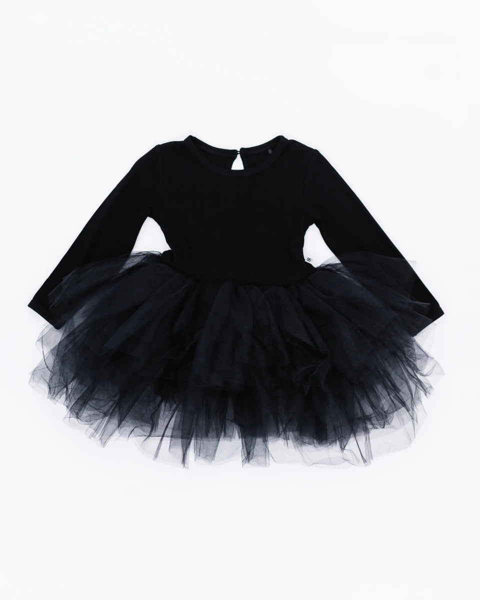 Black Ribbed Tulle Tutu Dress - Long Sleeves