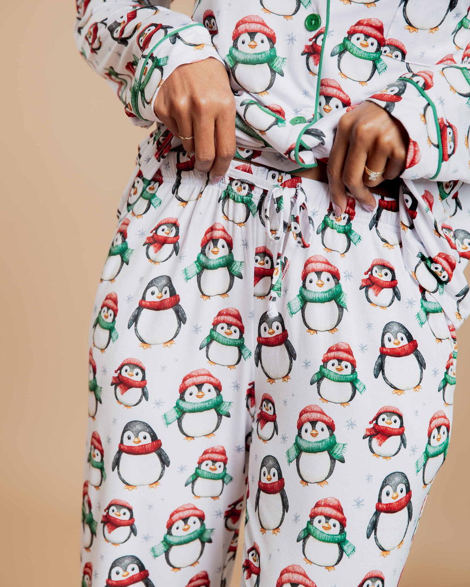 Waddle It Be Women's Long Sleeve Collar Shirt & Pants Pajama Set