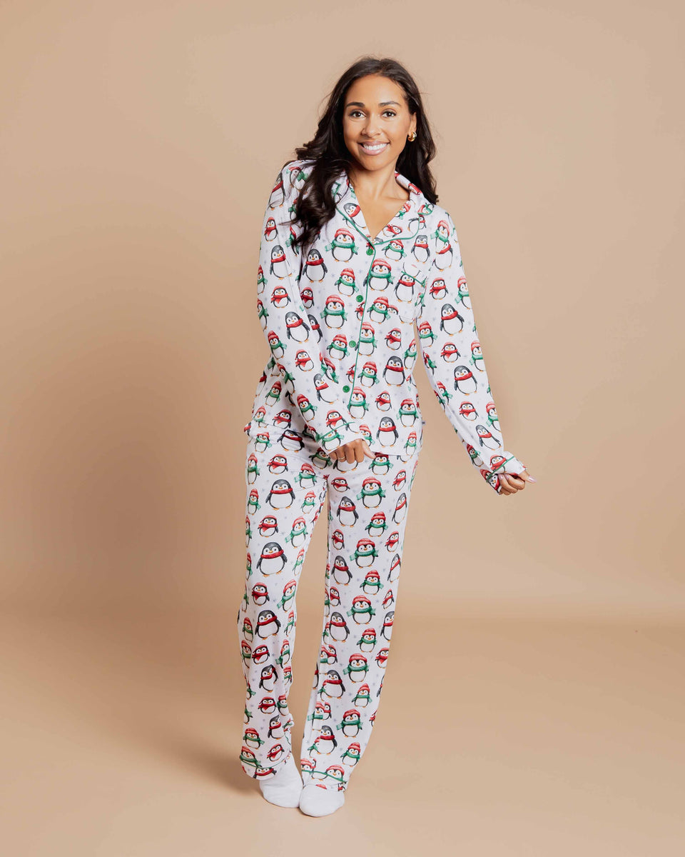 Waddle It Be Women's Long Sleeve Collar Shirt & Pants Pajama Set